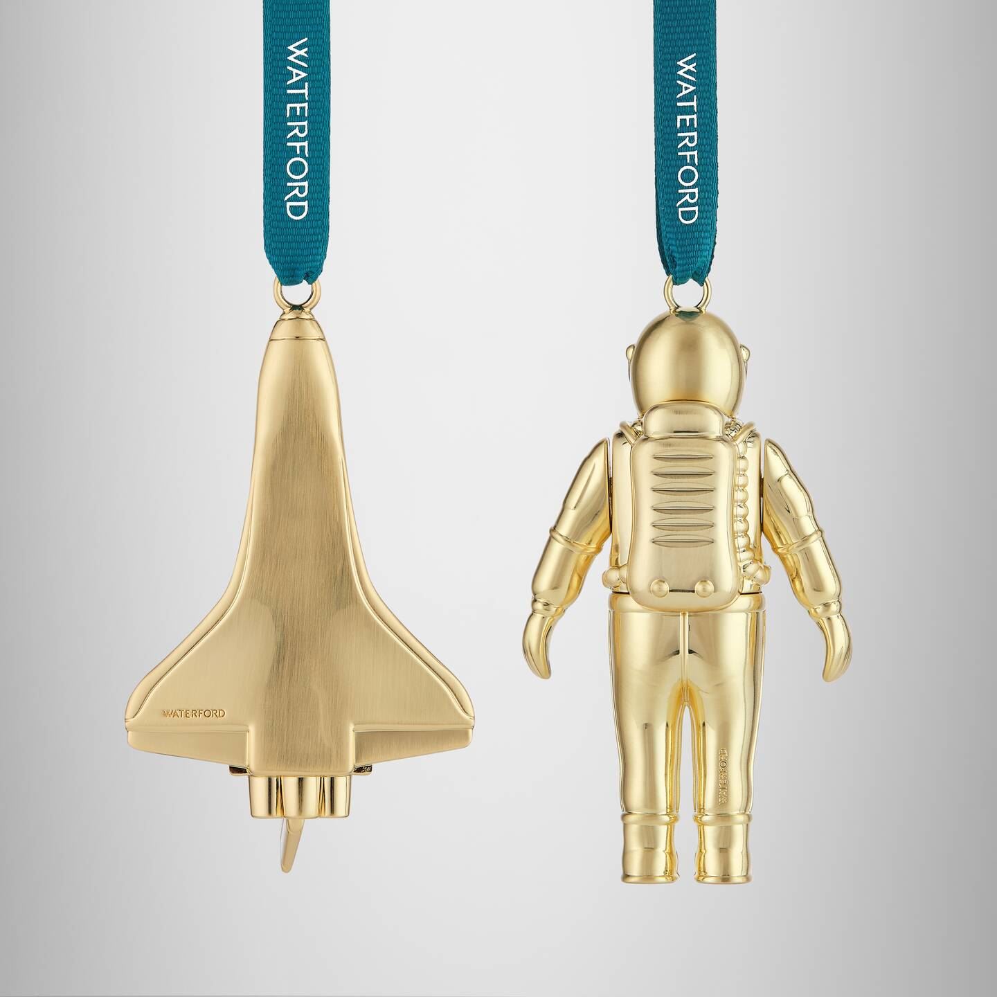 Christmas Spaceman and Rocket Golden Ornament Set of 2 | Waterford