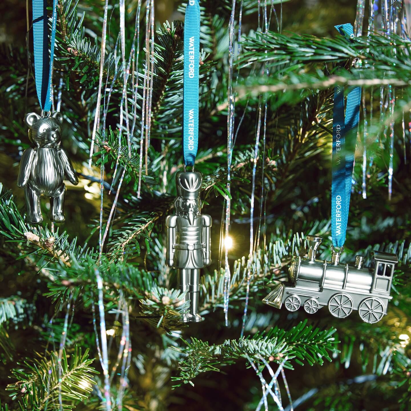 Christmas Steam Train Teddy and Nutcracker Silver Ornament Set Of 3 ...