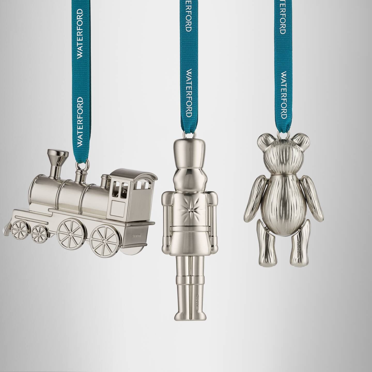 Christmas Steam Train Teddy and Nutcracker Silver Ornament Set Of 3 ...